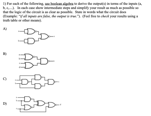 Solved 1) For each of the following use boolean algebra to | Chegg.com
