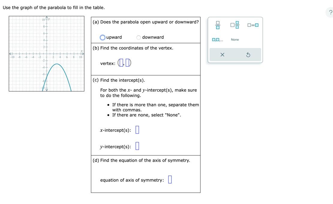 Solved Use the graph of the parabola to fill in the table. | Chegg.com