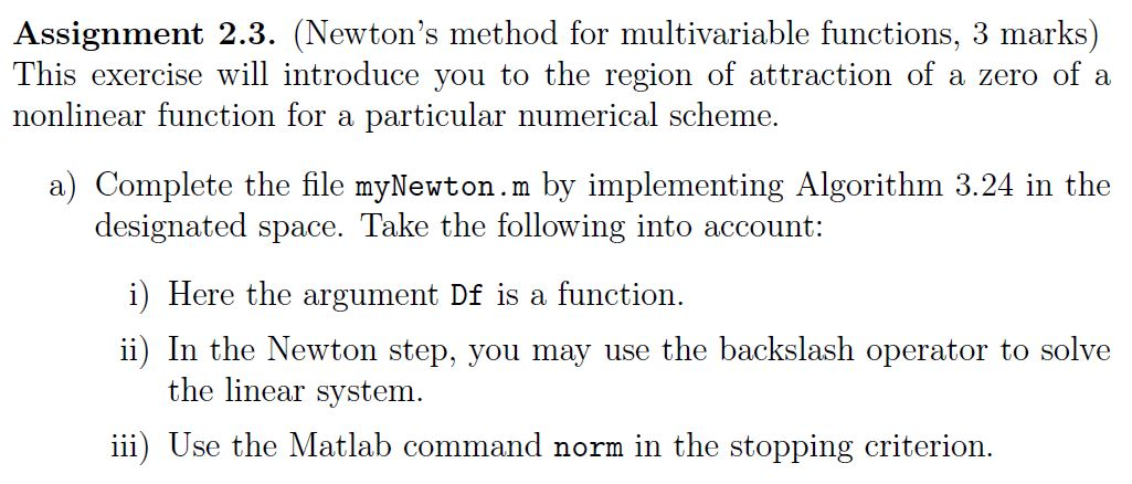 Assignment 2.3. (Newton's method for multivariable | Chegg.com