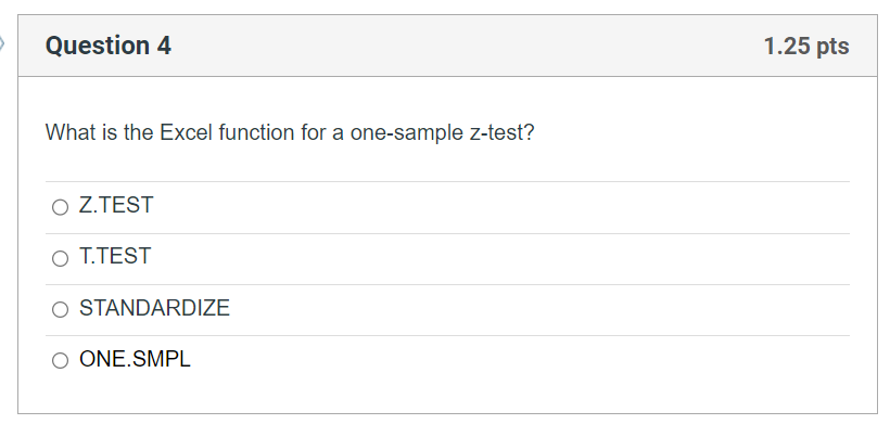 Solved What is the Excel function for a one-sample z-test? | Chegg.com