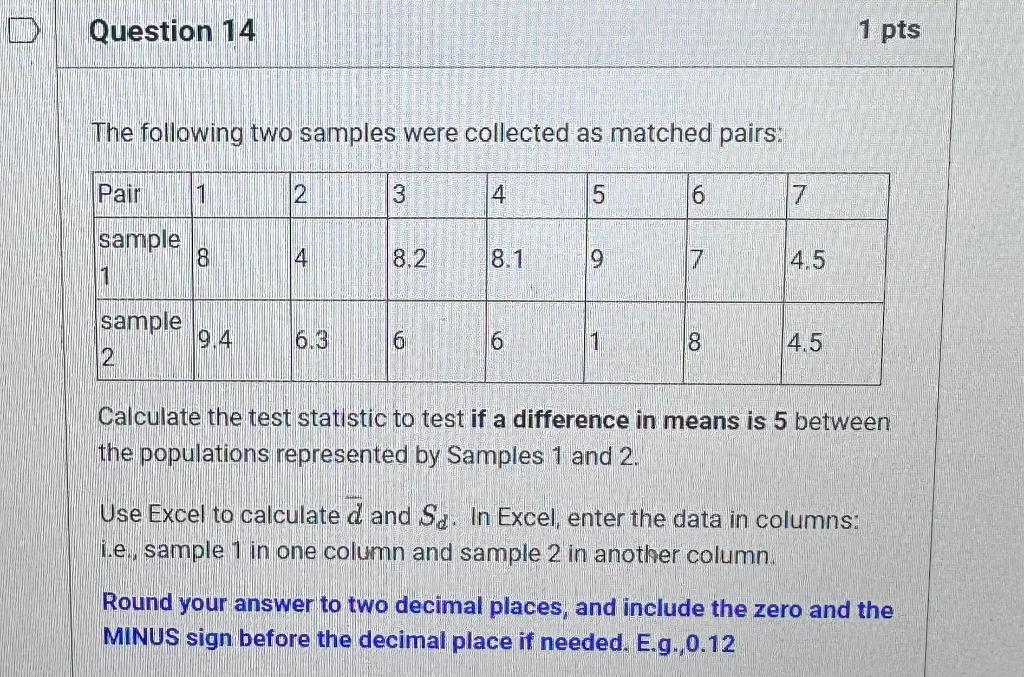 Solved The following two samples were collected as matched | Chegg.com