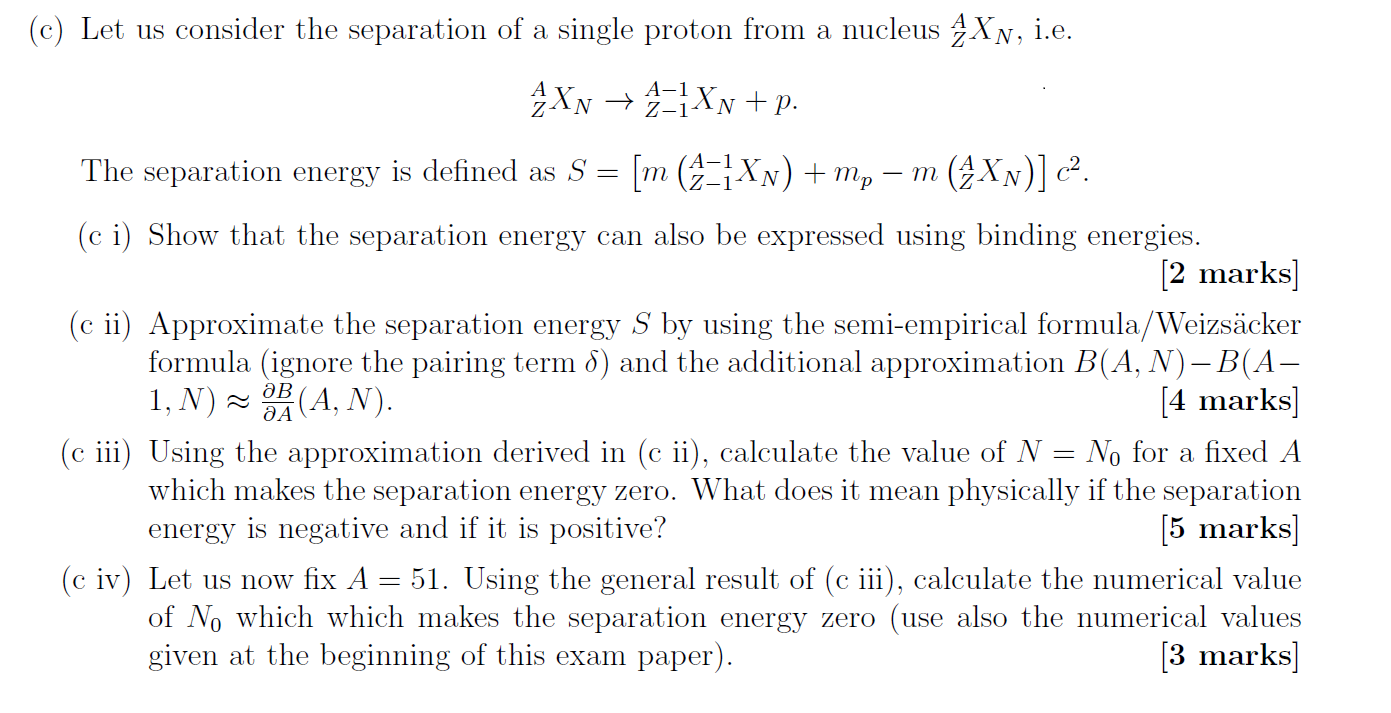 Solved (c) Let us consider the separation of a single proton | Chegg.com