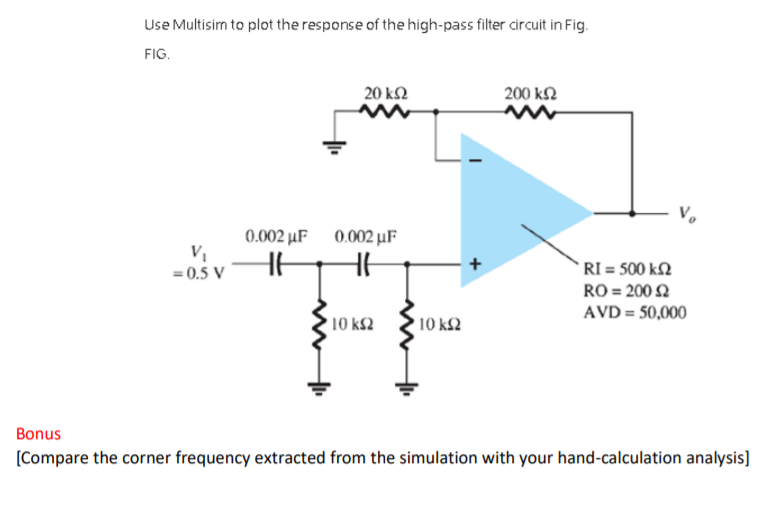 Solved Use Multisim to plot the response of the high-pass | Chegg.com