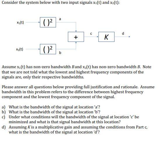 Solved Consider the system below with two input signals | Chegg.com
