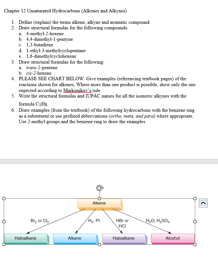 Solved Chapter 12 Unsaturated Hydrocarbons (Alkenes and | Chegg.com