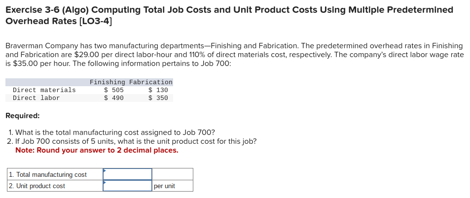 Solved Exercise 3-6 (Algo) Computing Total Job Costs and | Chegg.com