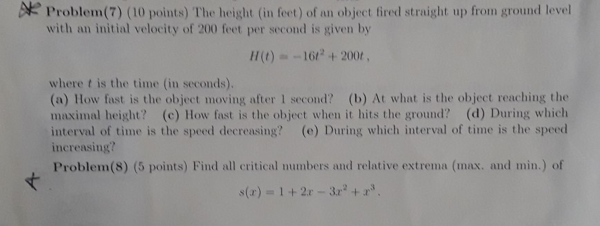 Solved Problem(7) (10 points) The height (in feet) of an | Chegg.com