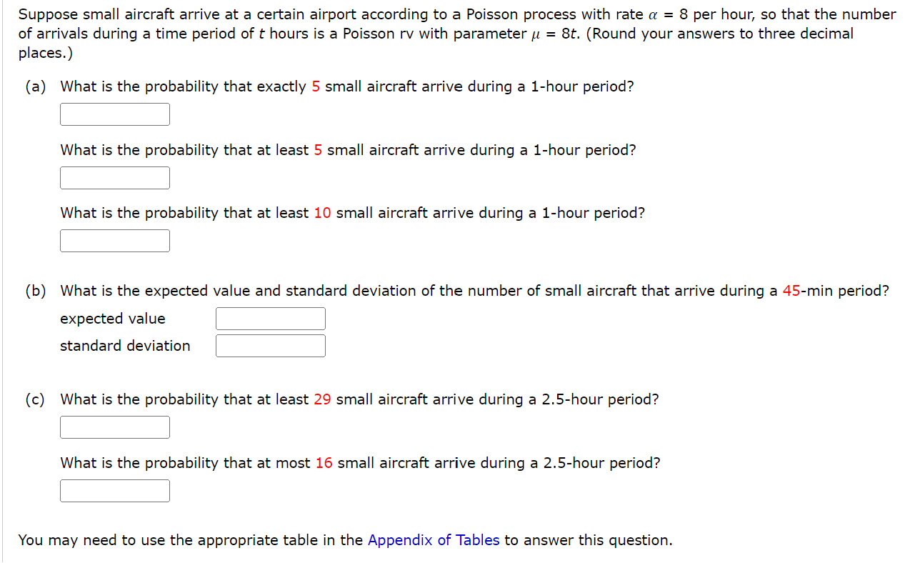 Solved Suppose small aircraft arrive at a certain airport | Chegg.com