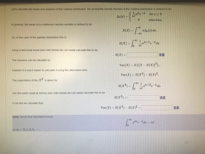 Solved Let's calculate the mean and variance of the Gamma | Chegg.com