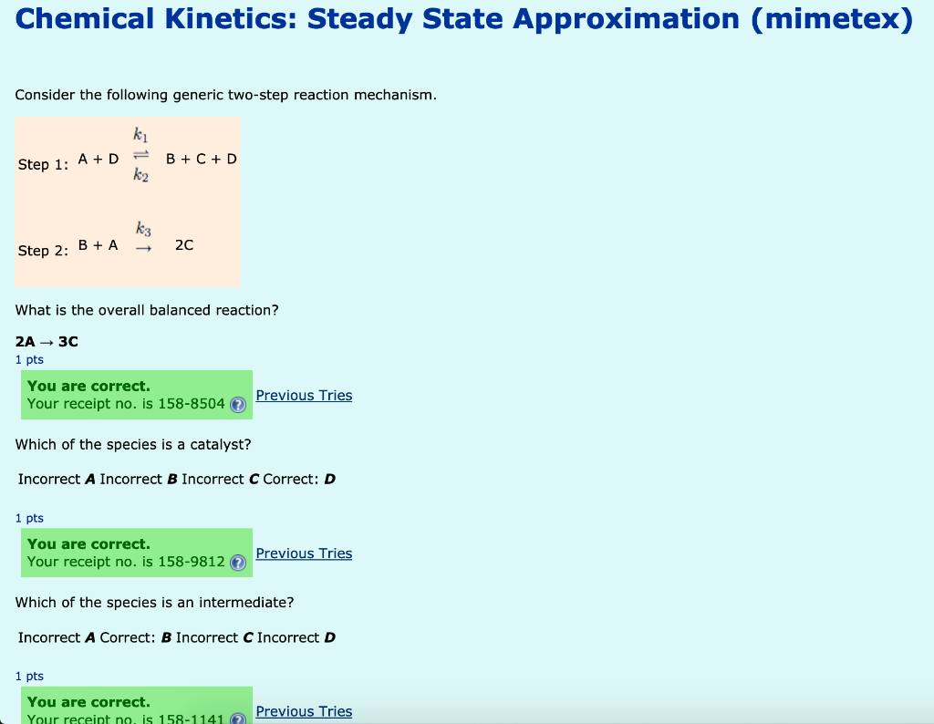 Solved Chemical Kinetics Steady State Approximation