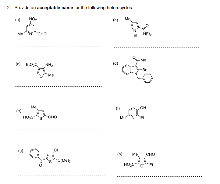 Solved 2. Provide an acceptable name for the following | Chegg.com
