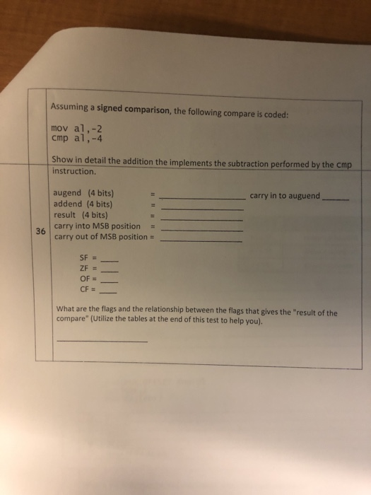Solved 34 mov al,6 mov al,5 cmp al,7 Assuming a unsigned | Chegg.com