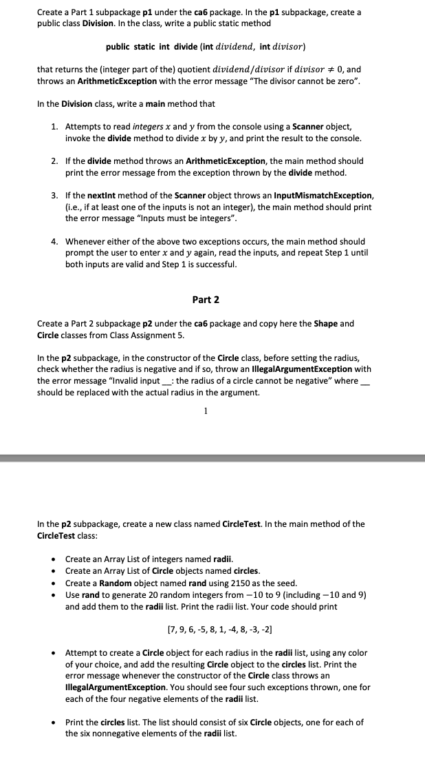 Solved Create a Part 1 subpackage p1 under the ca6 package. | Chegg.com