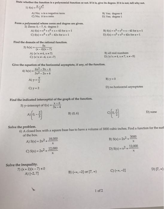 Solved State whether the function is a polynomial function | Chegg.com