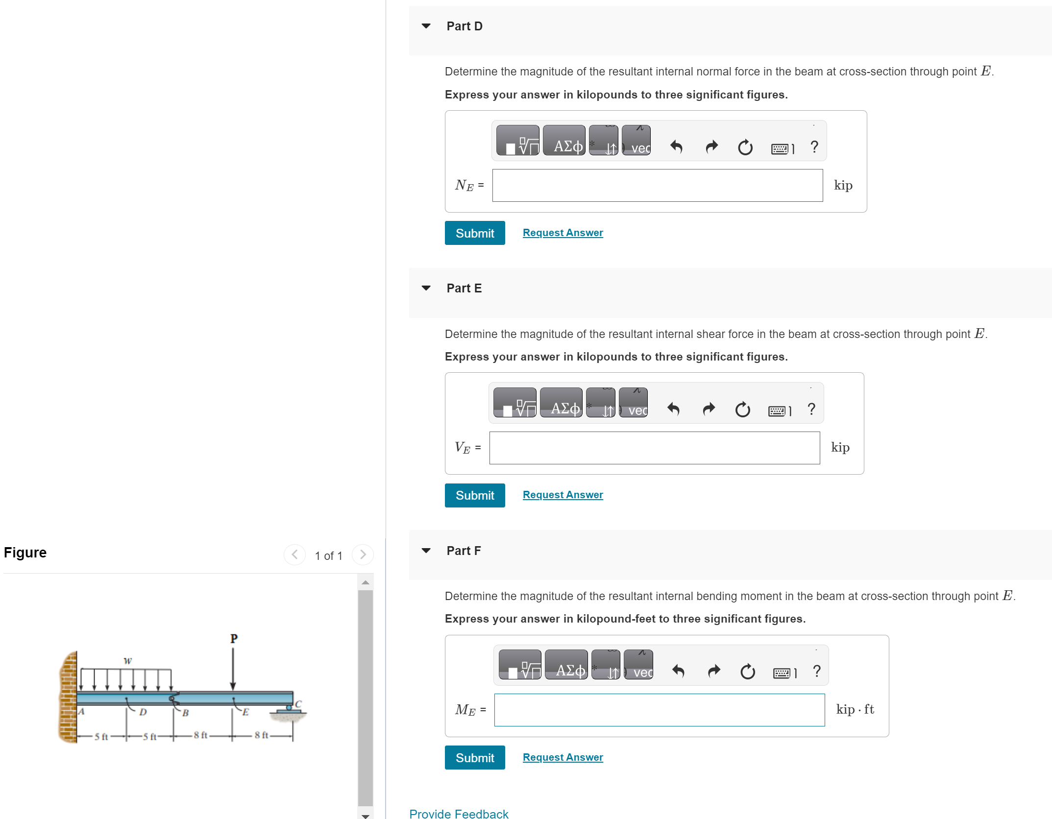 Solved Consider the beam in the figure below. Take w=6kip/ft | Chegg.com