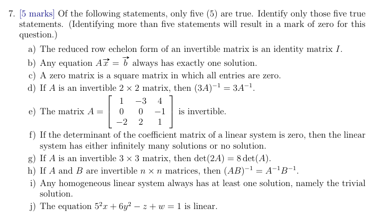 Solved [5 marks] Of the following statements, only five (5) | Chegg.com
