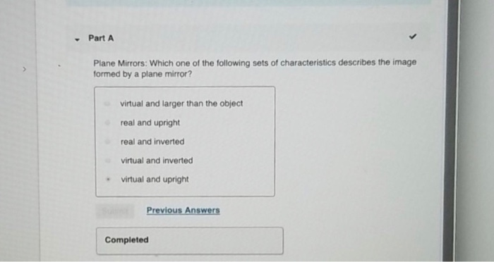 Solved -Part Plane Mirrors: Which one of the following sets | Chegg.com