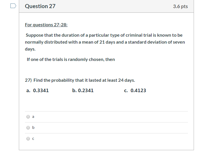 Solved Question 27 3.6 pts For questions 27-28: Suppose that | Chegg.com