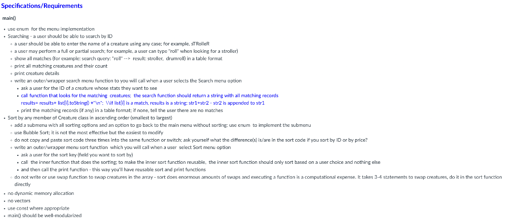 Objective: to write search, submenu, learn to modify | Chegg.com