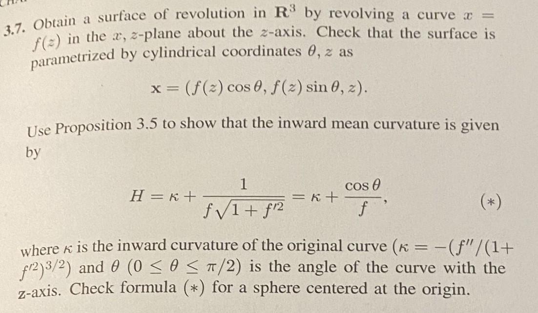 Solved 3.7 . Obtain a surface of revolution in R by | Chegg.com