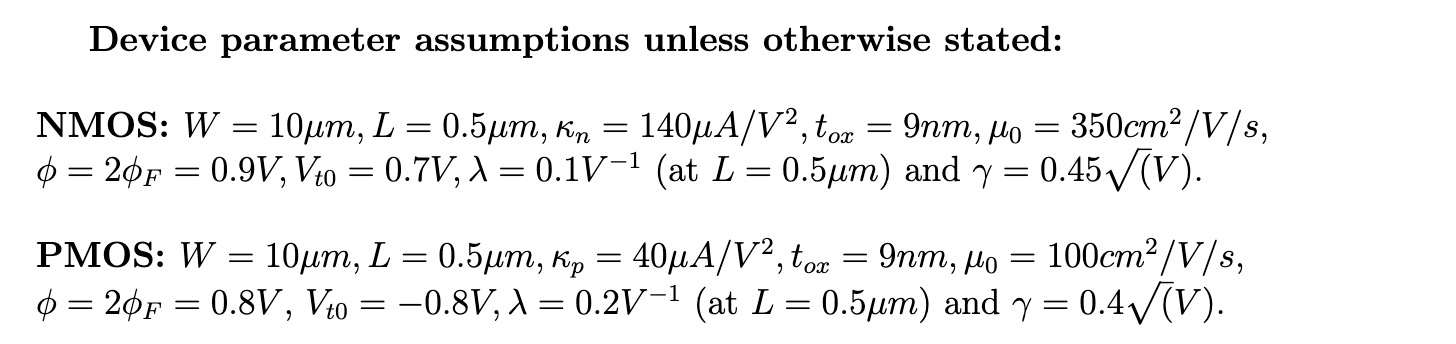 Solved Device parameter assumptions unless otherwise stated: | Chegg.com