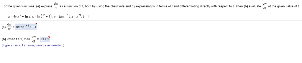 Solved dw dw For the given functions, (a) express dt as a | Chegg.com