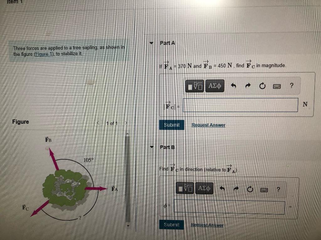 Solved Three forces are applied to a tree sapling, as shown | Chegg.com