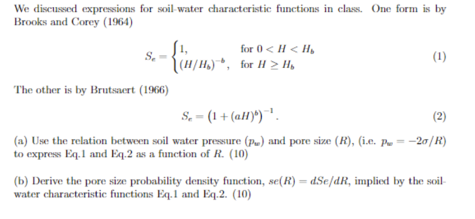 Solved We discussed expressions for soil-water | Chegg.com