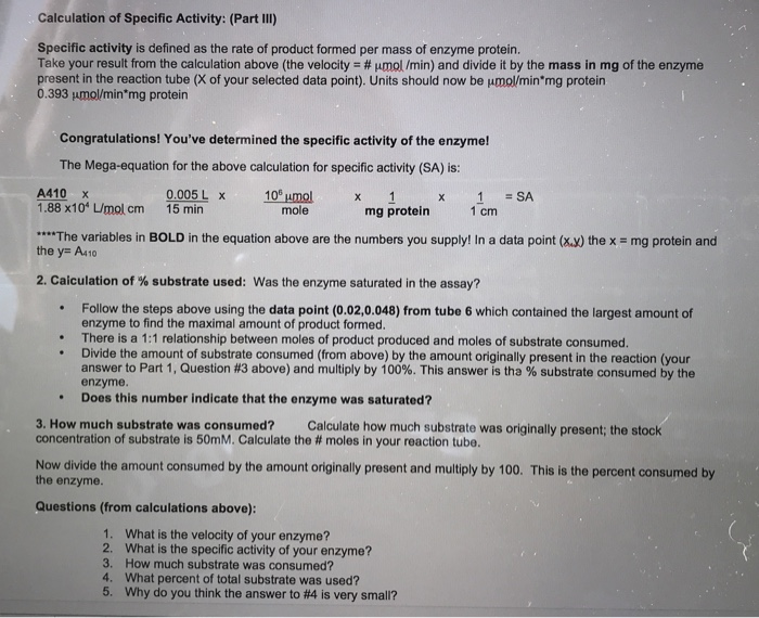 Calculation of Specific Activity: (Part III) Specific | Chegg.com