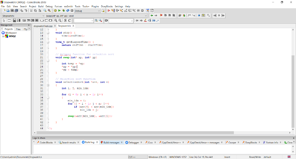 Solved PM 立。 stopwatchTest.cpp [W902] - Code::Blocks 2003 (- | Chegg.com