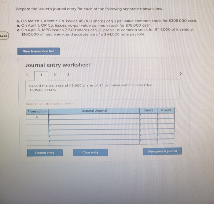 Solved Prepare the issuer's journal entry for each of the | Chegg.com