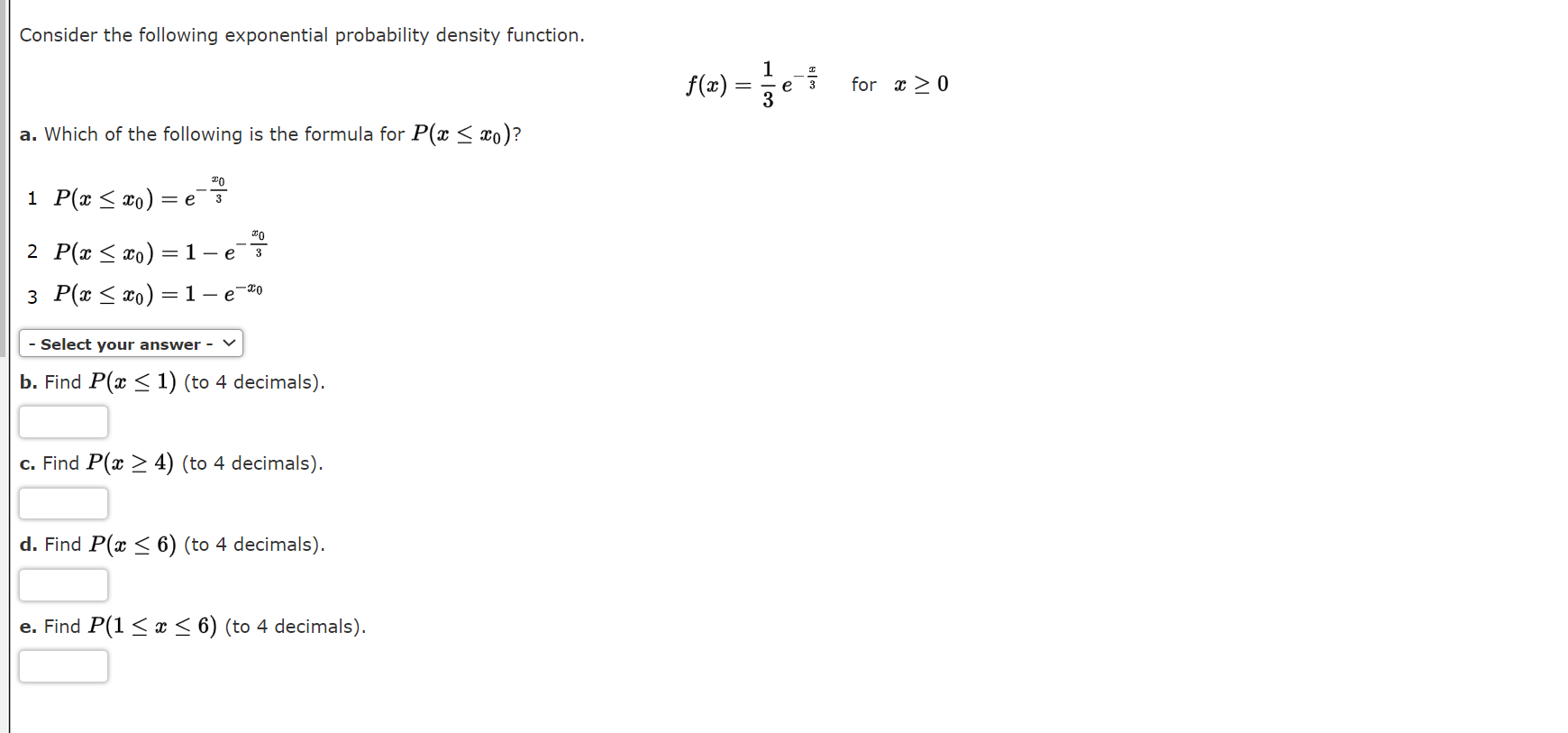 Solved Consider the following exponential probability | Chegg.com