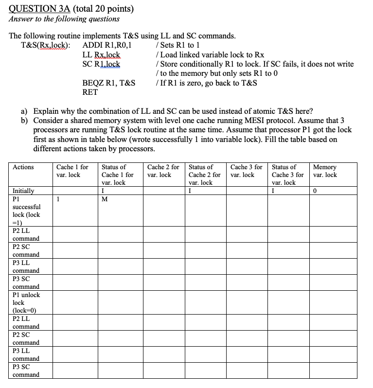 QUESTION 3A (total 20 points) Answer to the following | Chegg.com