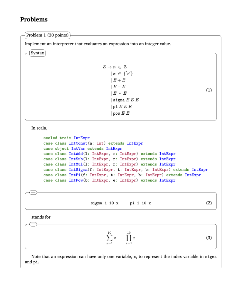 Solved Please fill out object Intinterpreter in scala | Chegg.com