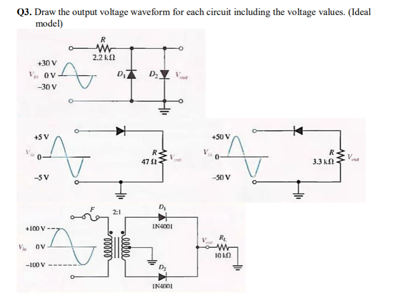 Solved Q3. Draw the output voltage waveform for each circuit | Chegg.com