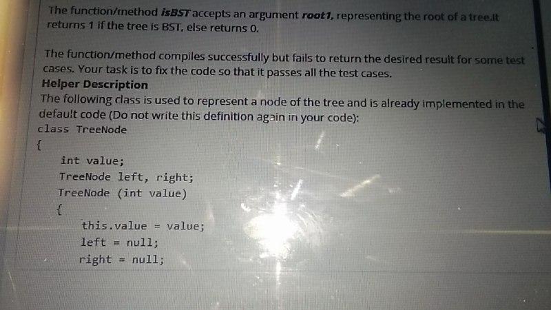 Solved The function/method isBST accepts an argument root1, | Chegg.com