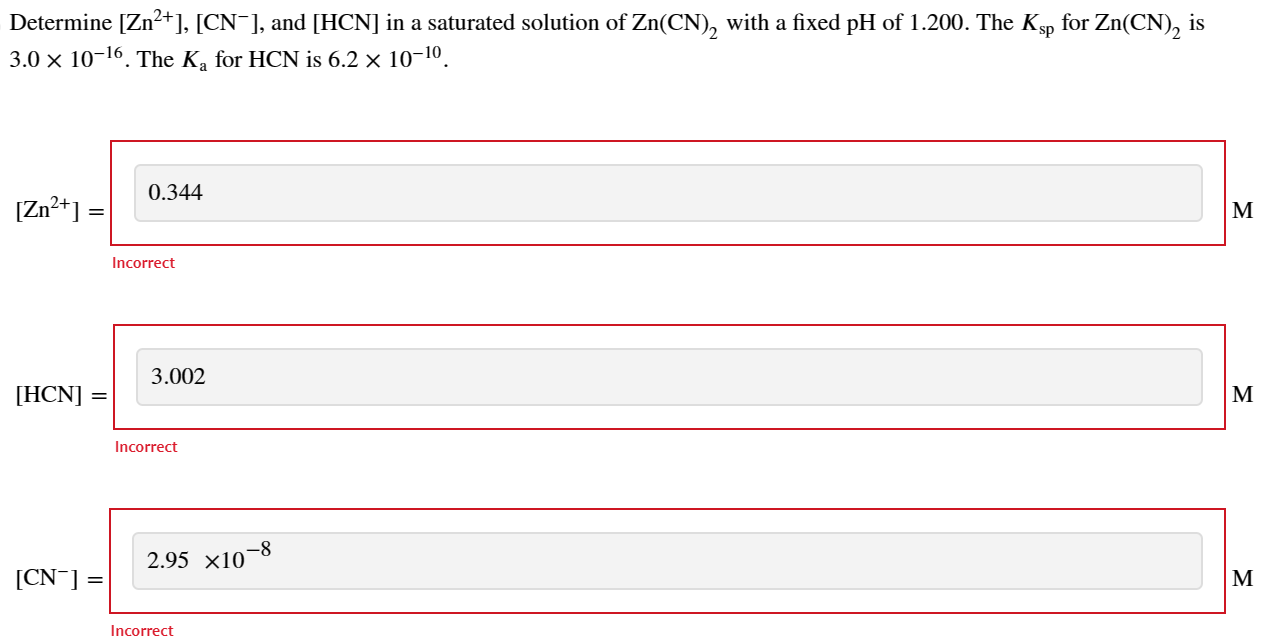 Solved Determine [Zn2+],[CN−], and [HCN] in a saturated | Chegg.com