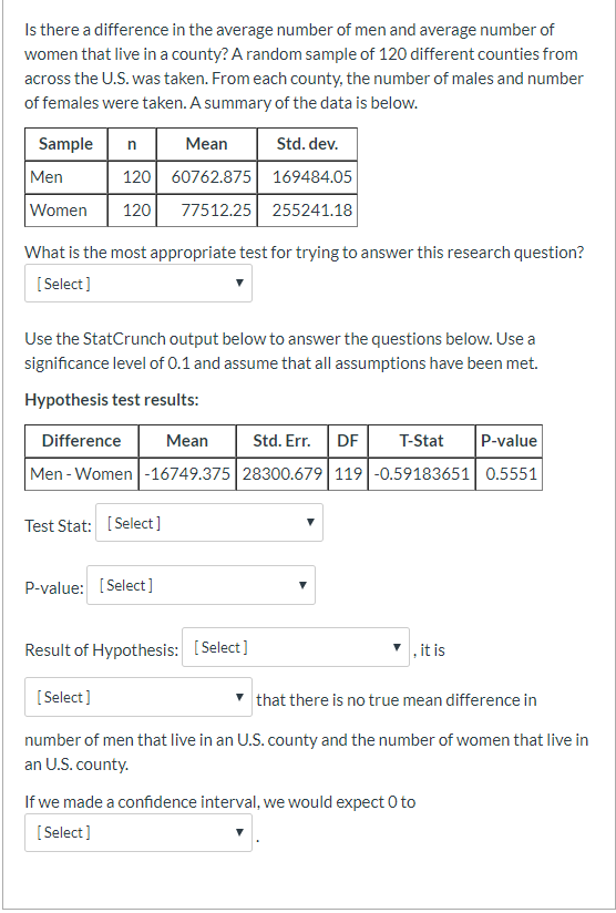 Solved Is there a difference in the average number of men | Chegg.com