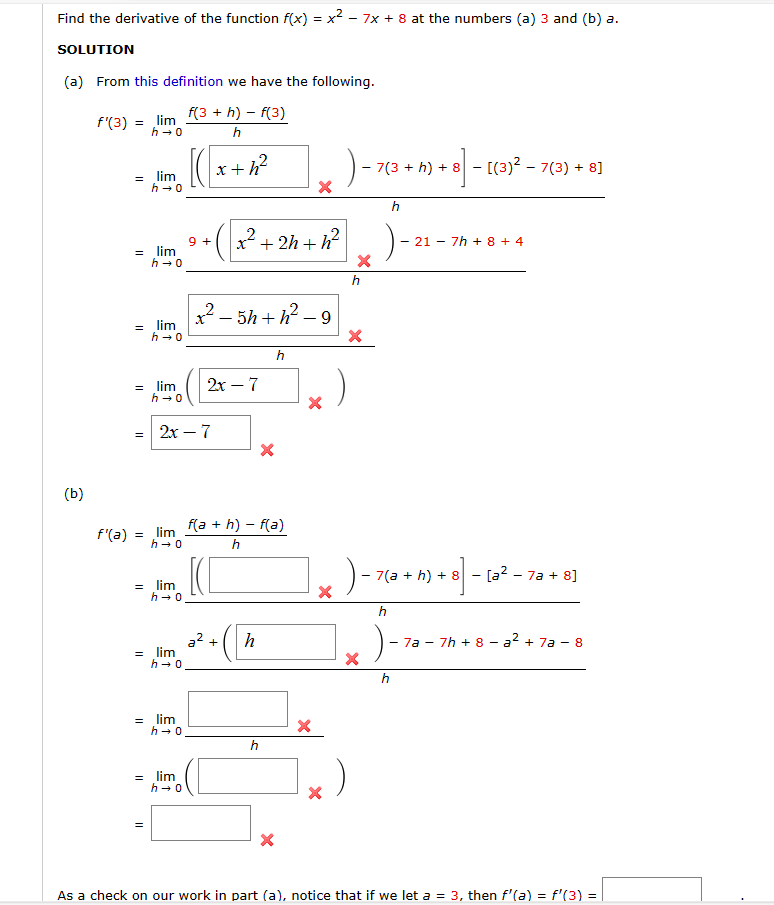 Solved Find the derivative of the function f(x)=x2-7x+8 ﻿at | Chegg.com