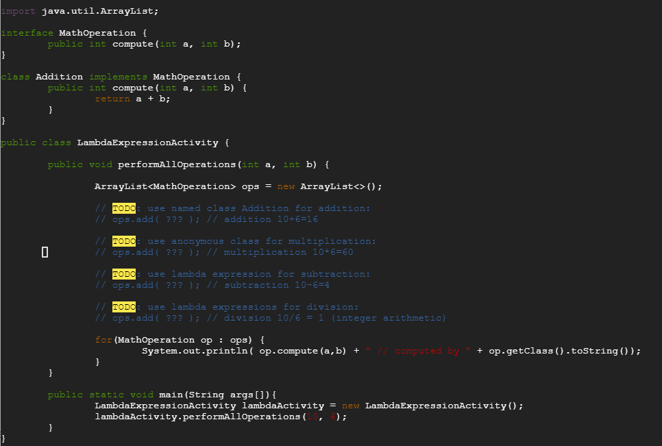 Solved import java.util.ArrayList; interface MathOperation { | Chegg.com