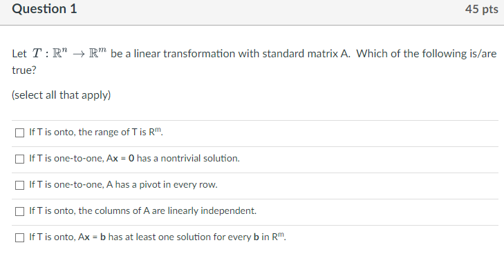 Solved Let T:Rn→Rm be a linear transformation with standard | Chegg.com