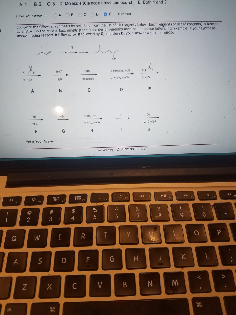 Solved E. Both 1 and 2 D. Molecule X is nota chiral compound | Chegg.com