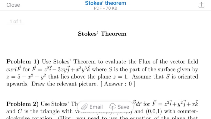 Solved Stokes' theorem PDF- 70 KB Close 1 of 1 Stokes' | Chegg.com
