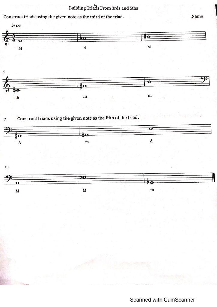 Building Triads From 3rds and 5ths Construct triads | Chegg.com