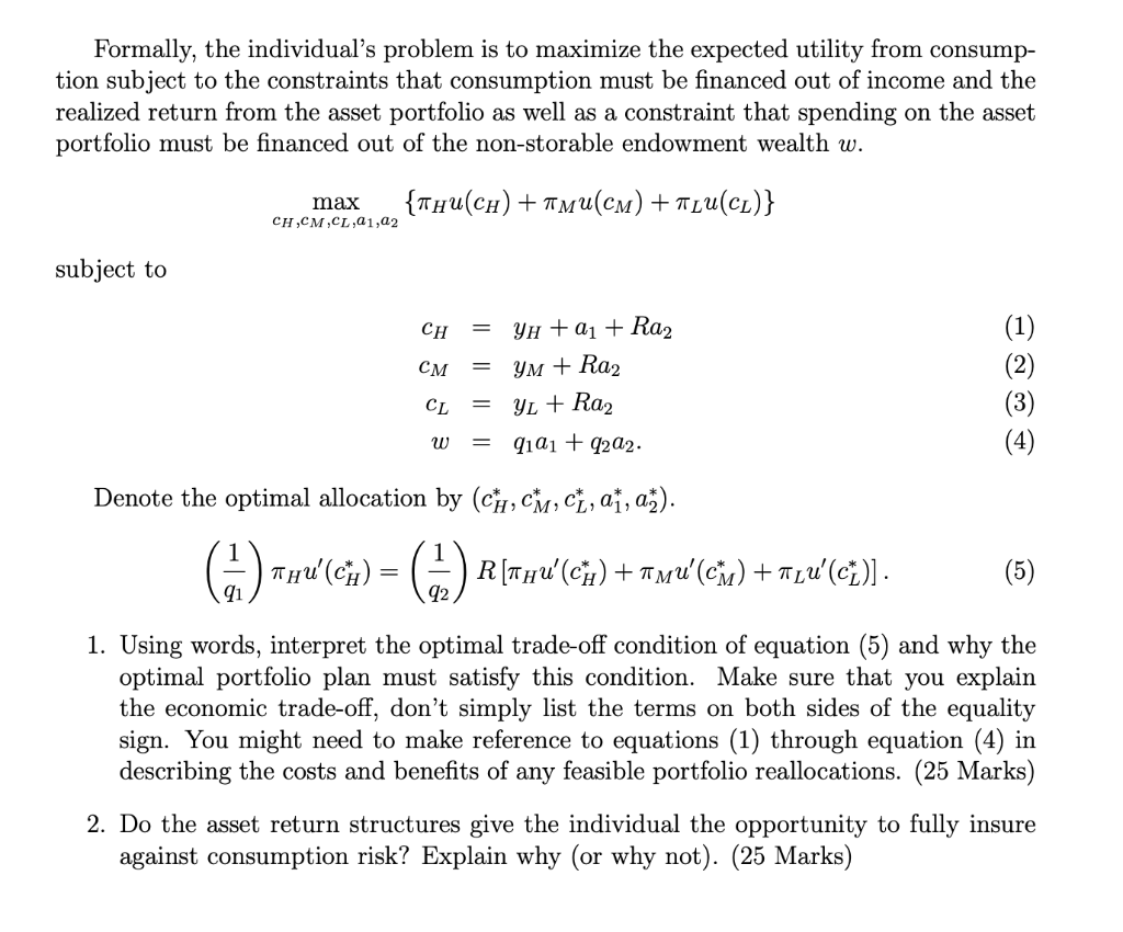 = Consider an individual facing the prospect of | Chegg.com