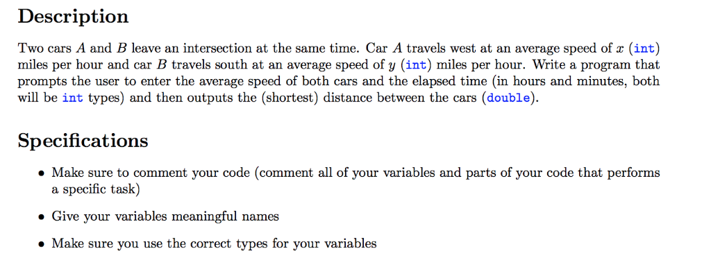 Solved Description Two cars A and B leave an intersection at | Chegg.com
