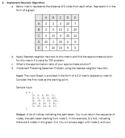 Solved Implement Heuristic Algorithm A Below Matrix 4255