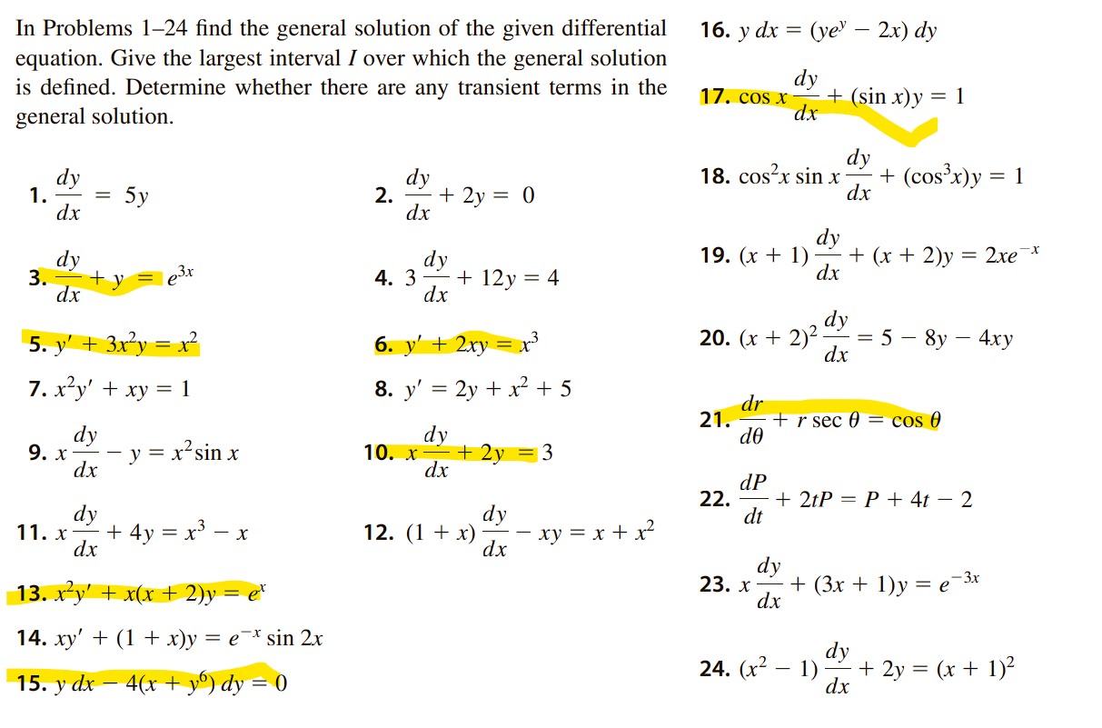 Solved In Problems 1 24 Find The General Solution Of The