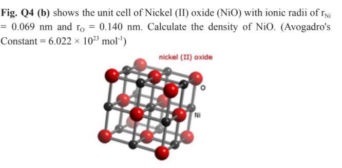 Solved Fig. Q4 (b) shows the unit cell of Nickel (II) oxide | Chegg.com