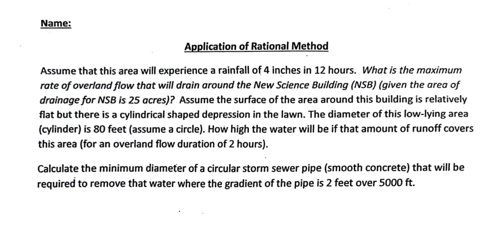 Application of Rational Method Assume that this area | Chegg.com